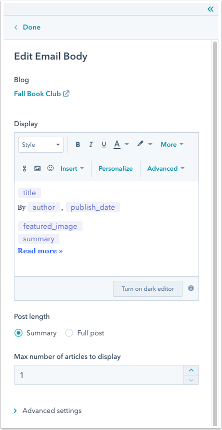 Set up blog subscription emails
