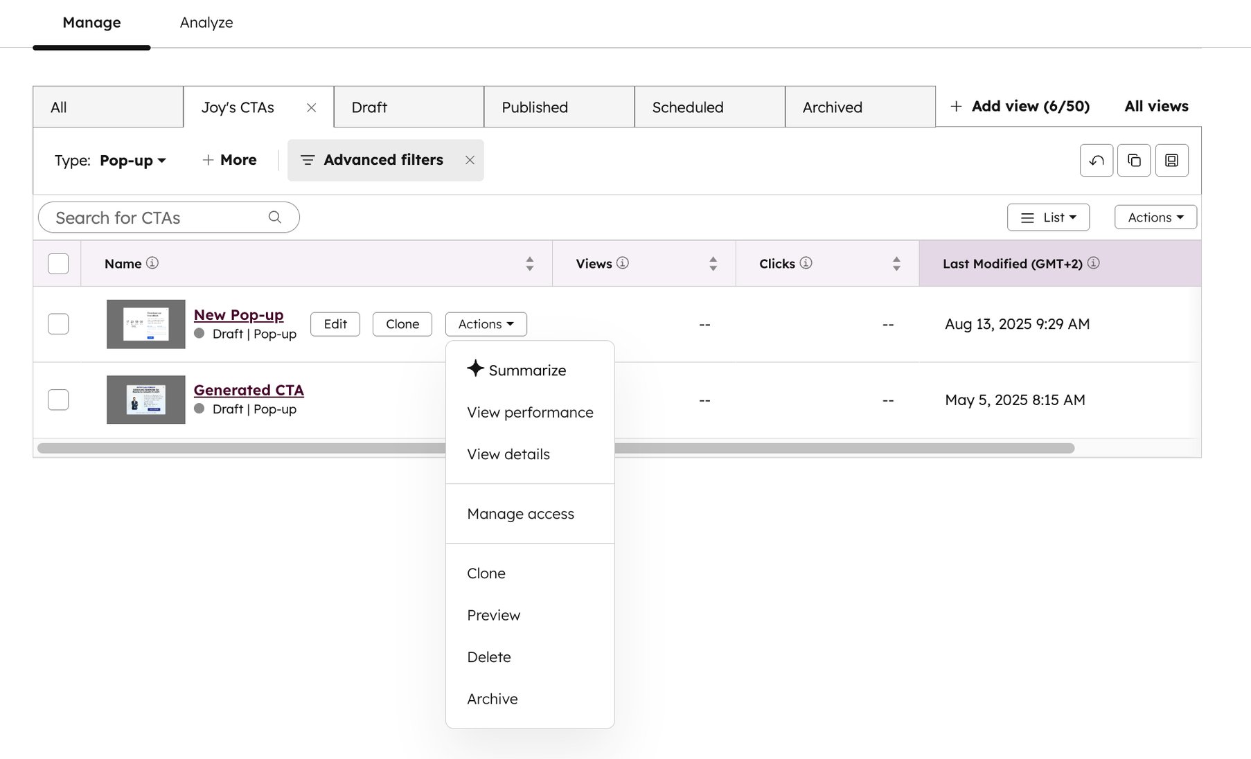 Manage your calls-to-action (CTAs)