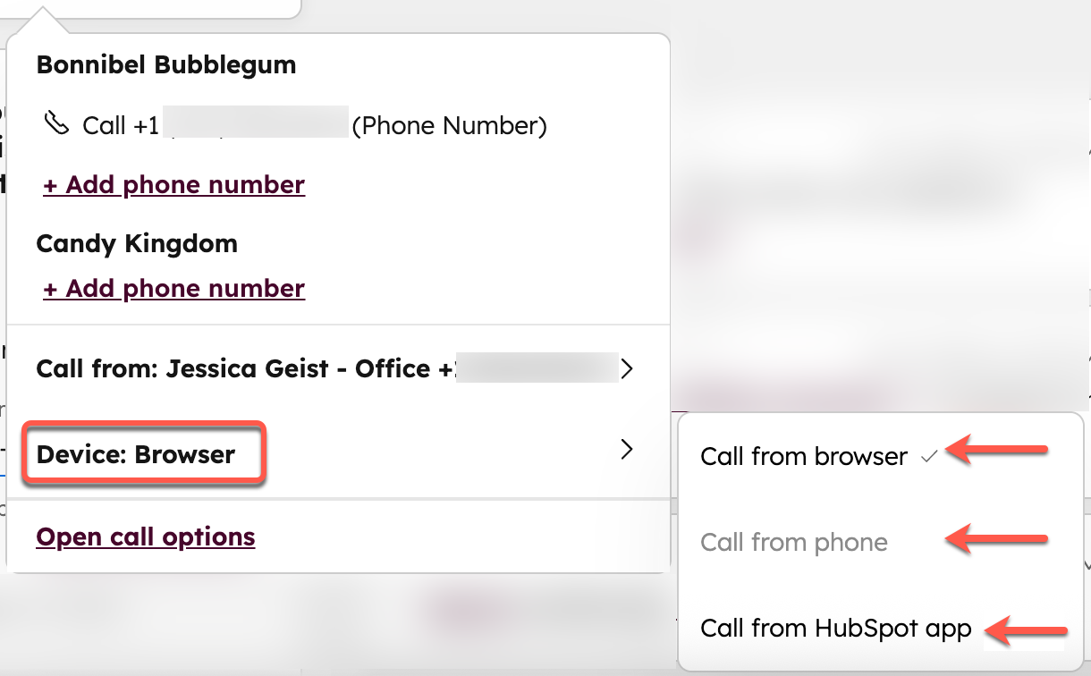 Make calls in the HubSpot browser