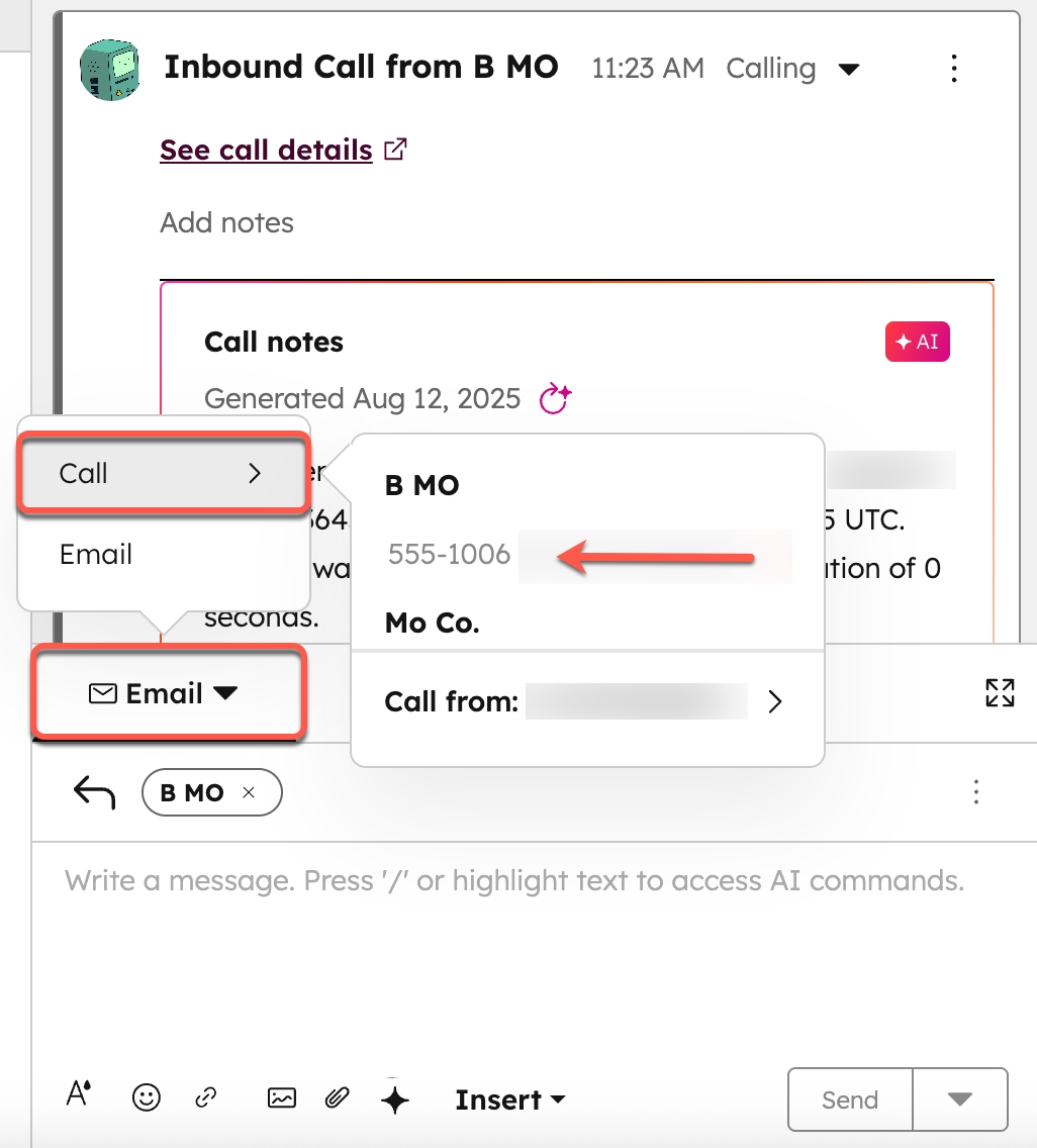 Make calls in the HubSpot browser