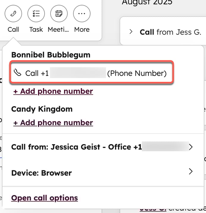 Make calls in the HubSpot browser