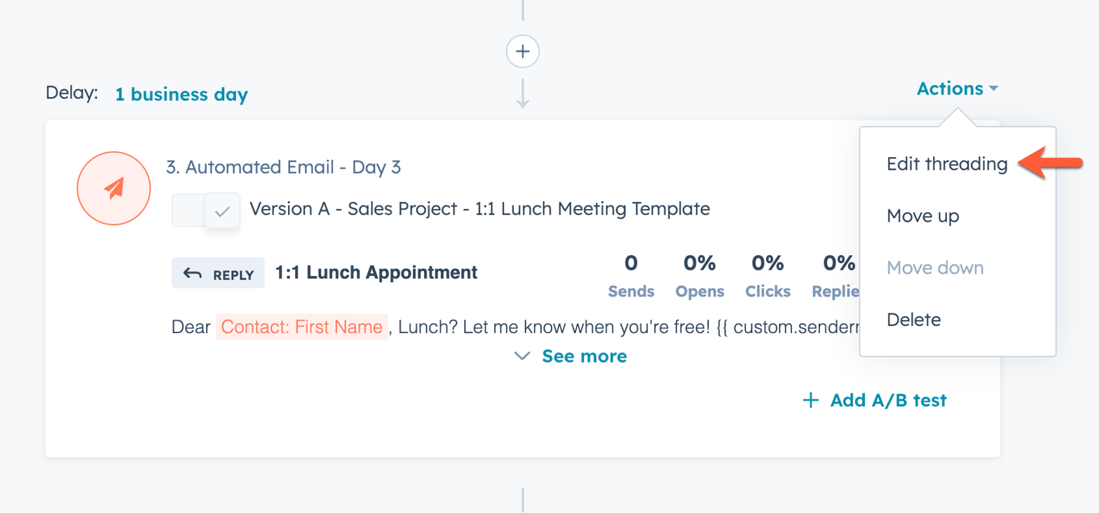 Criar um encadeamento de e-mail em uma sequências
