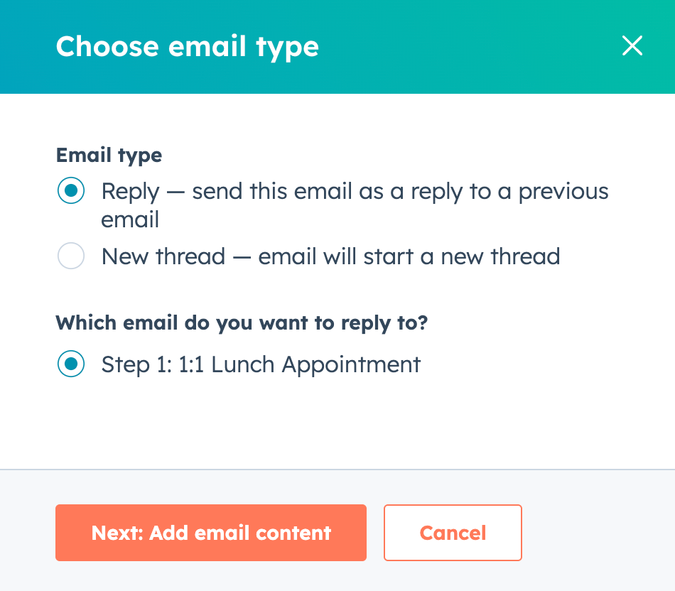Criar um encadeamento de e-mail em uma sequências