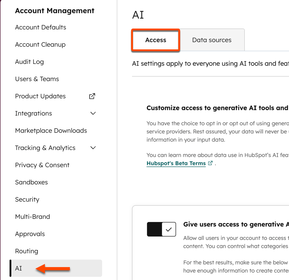 Manage AI settings