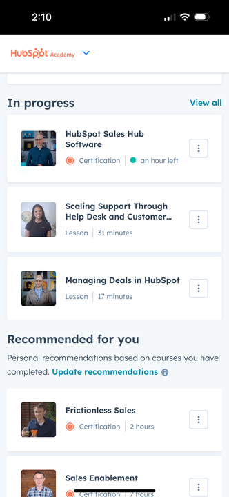 Use HubSpot Academy in the HubSpot mobile app