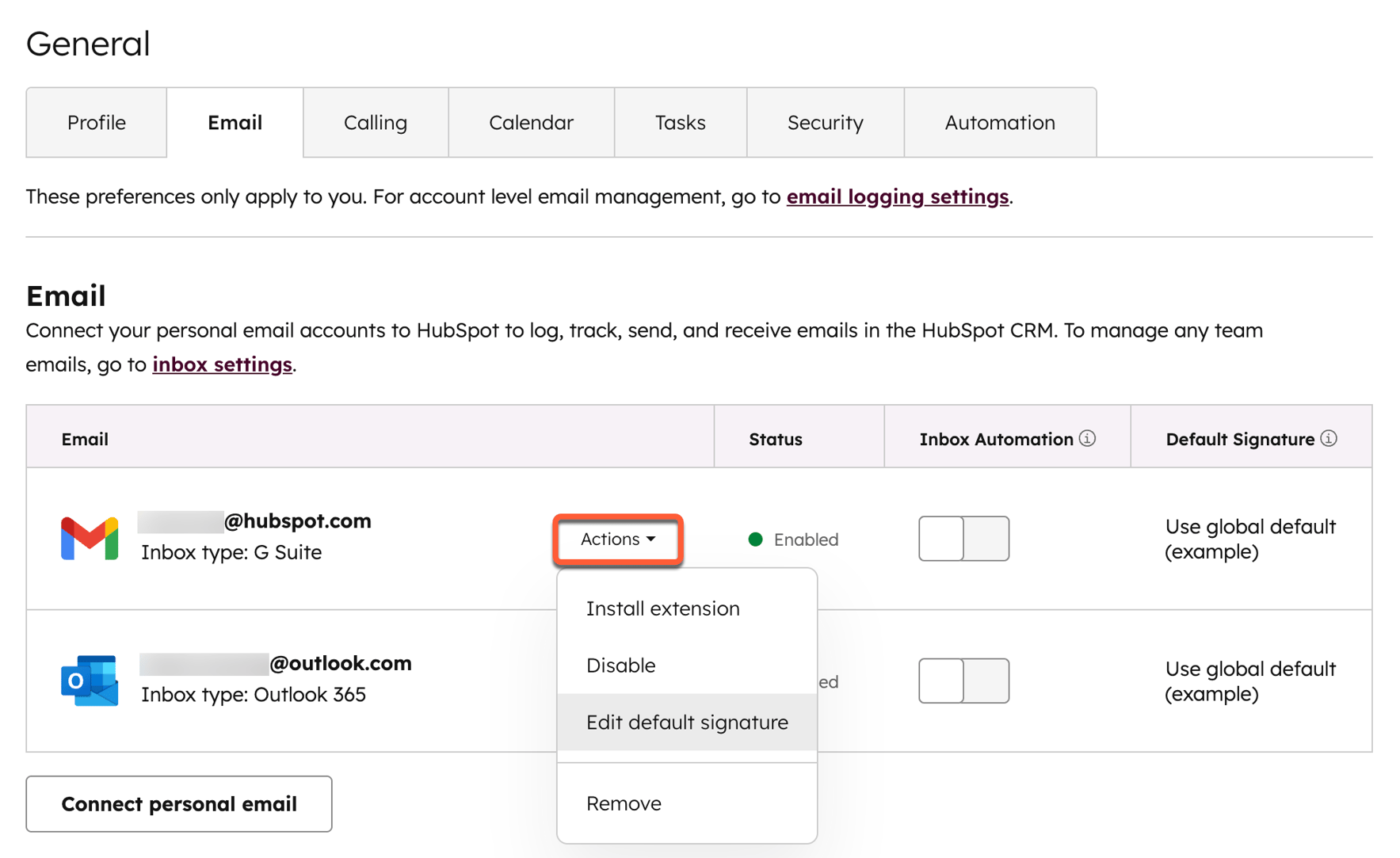 Add and manage email signatures in the CRM