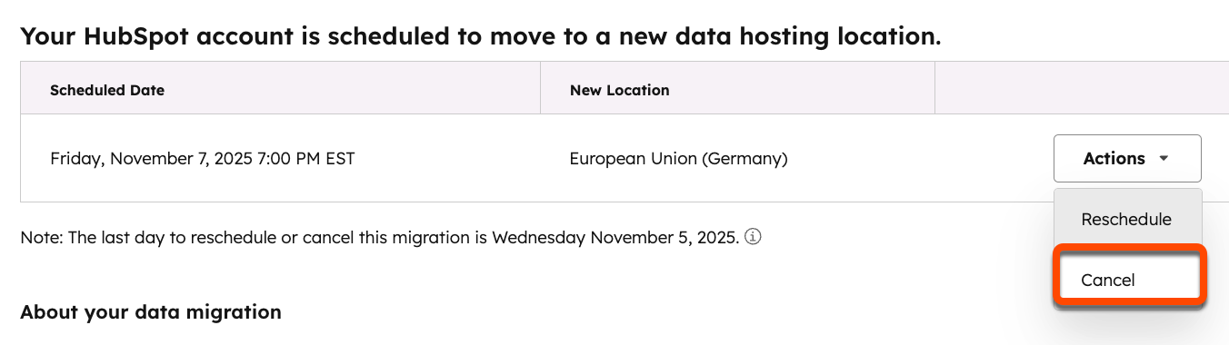 Migrate account data to another regional data center