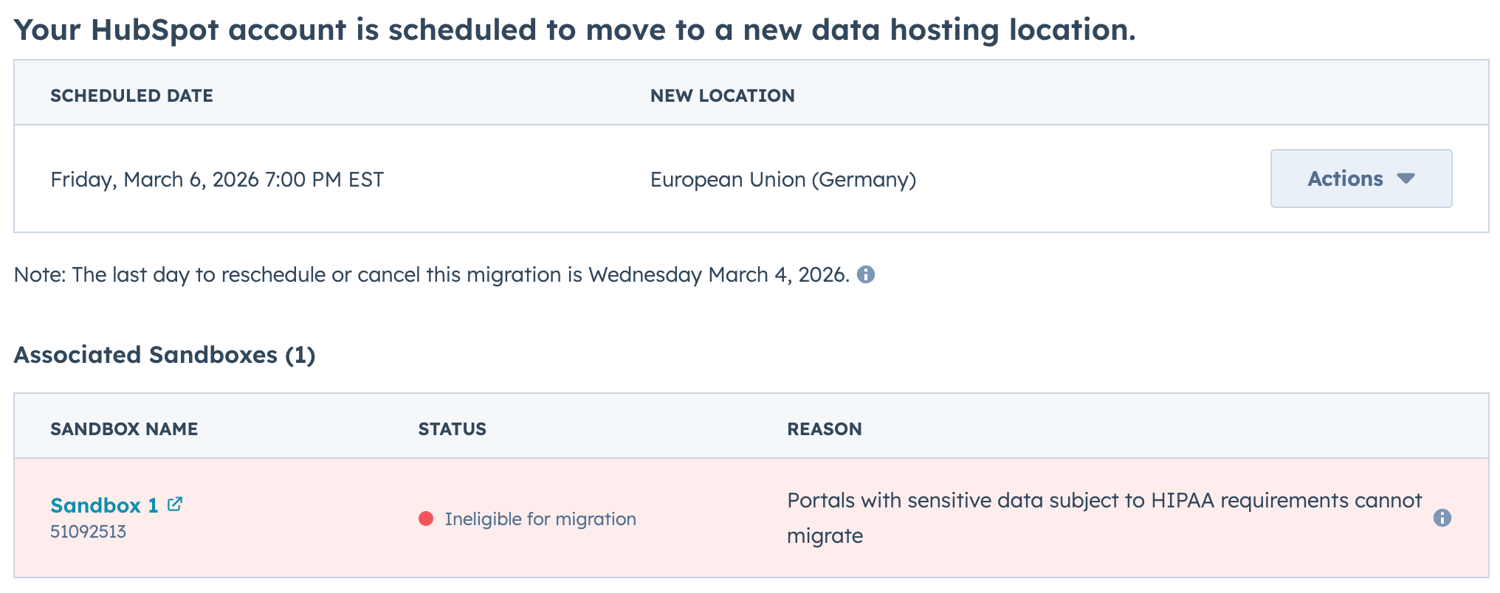 Migrate account data to another regional data center