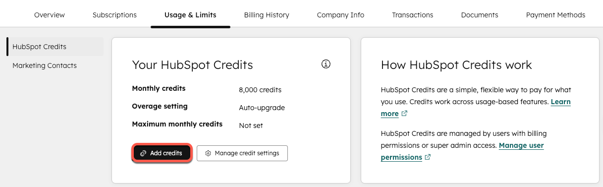 Understand HubSpot Credits and billing