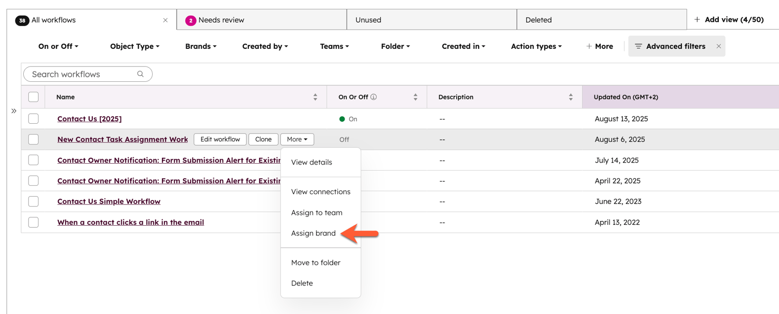 Associate your assets with Brands