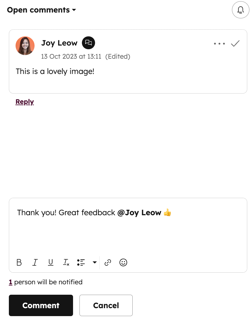 Add comments to your HubSpot assets