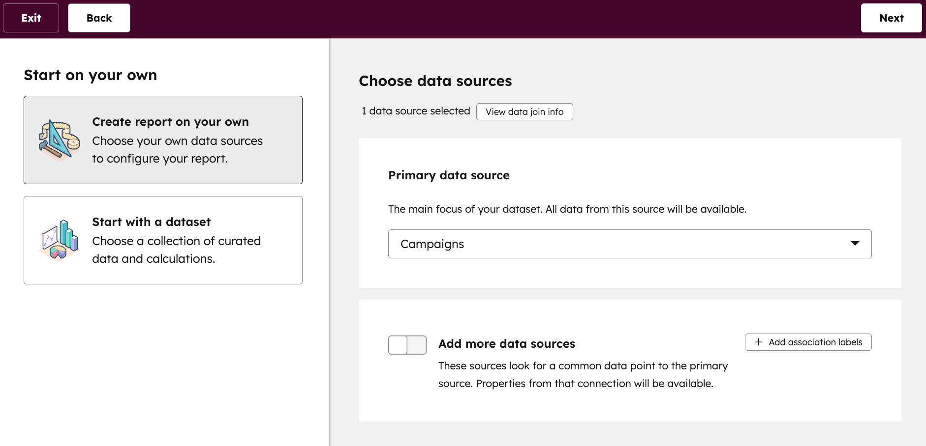 Report on campaigns using the custom report builder