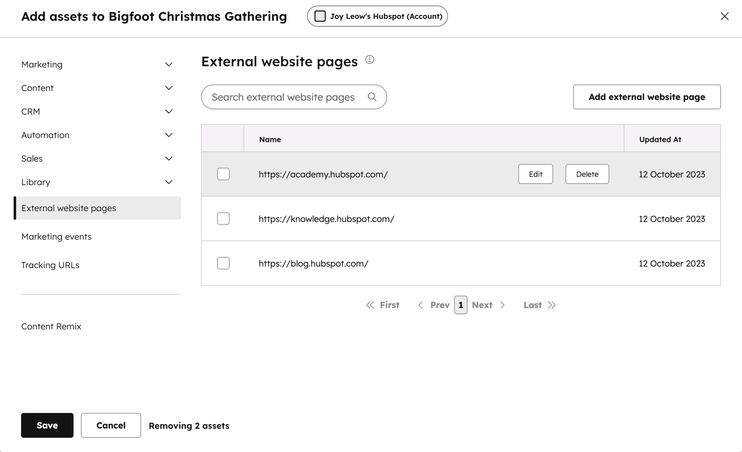 Associate external website pages with a campaign