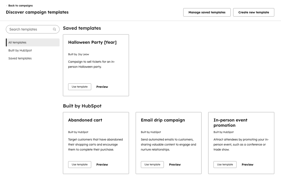 Create campaigns using campaign templates