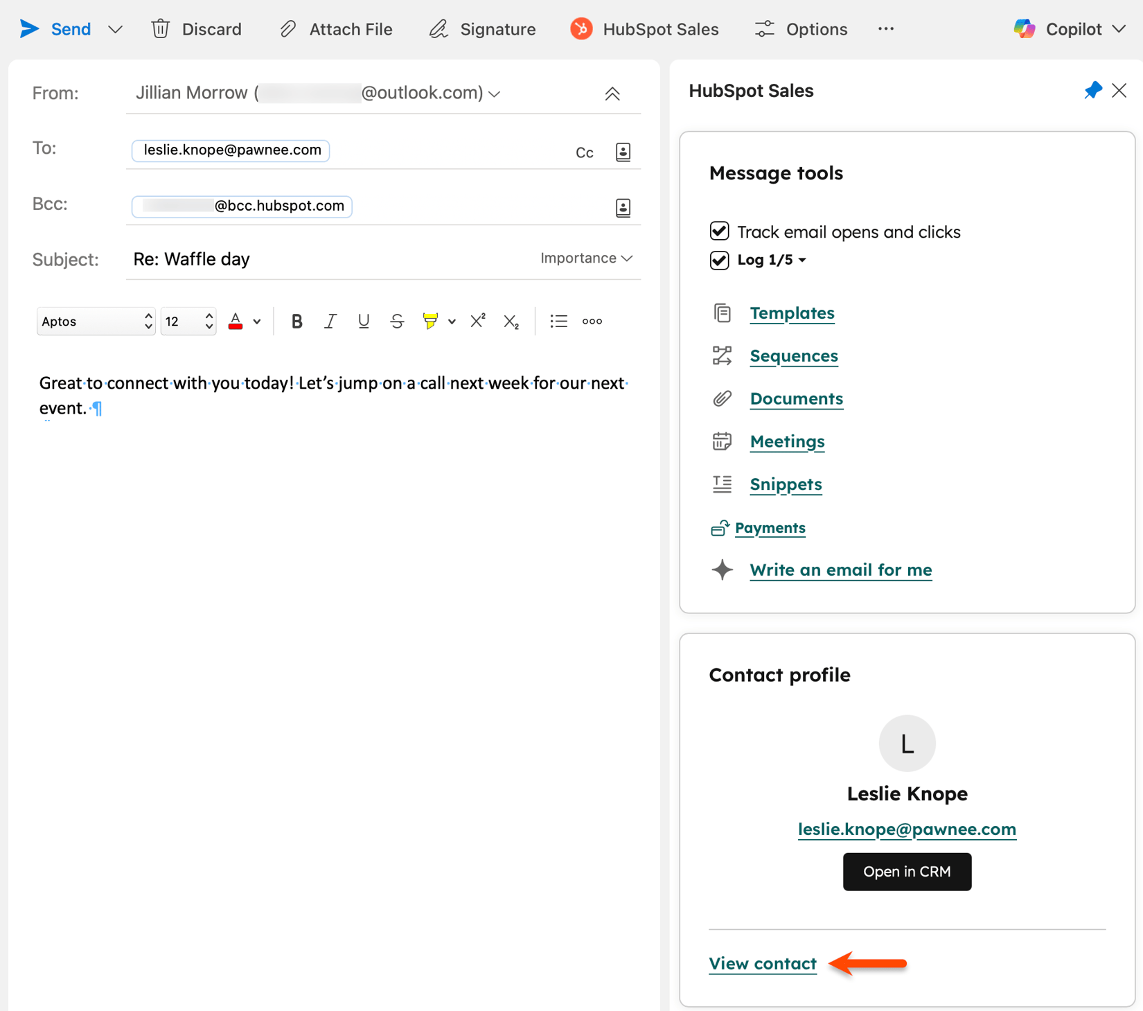 Use contact profiles with the HubSpot Sales Office 365 add-in