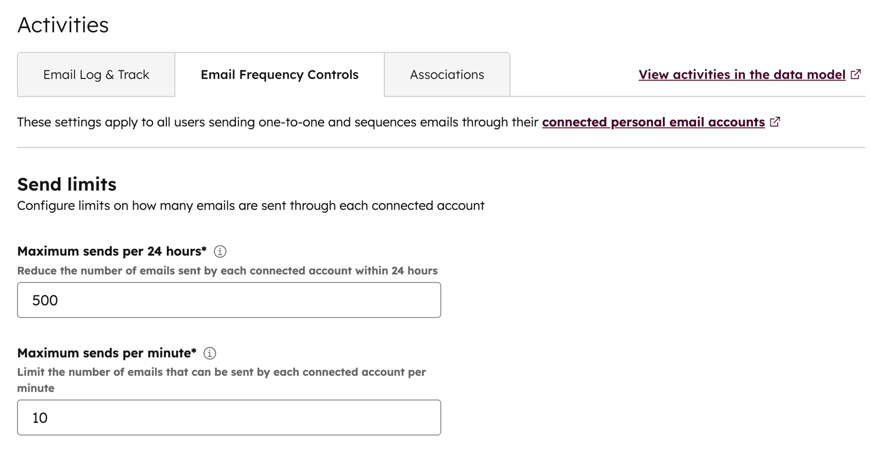 Set sending limits for connected email accounts