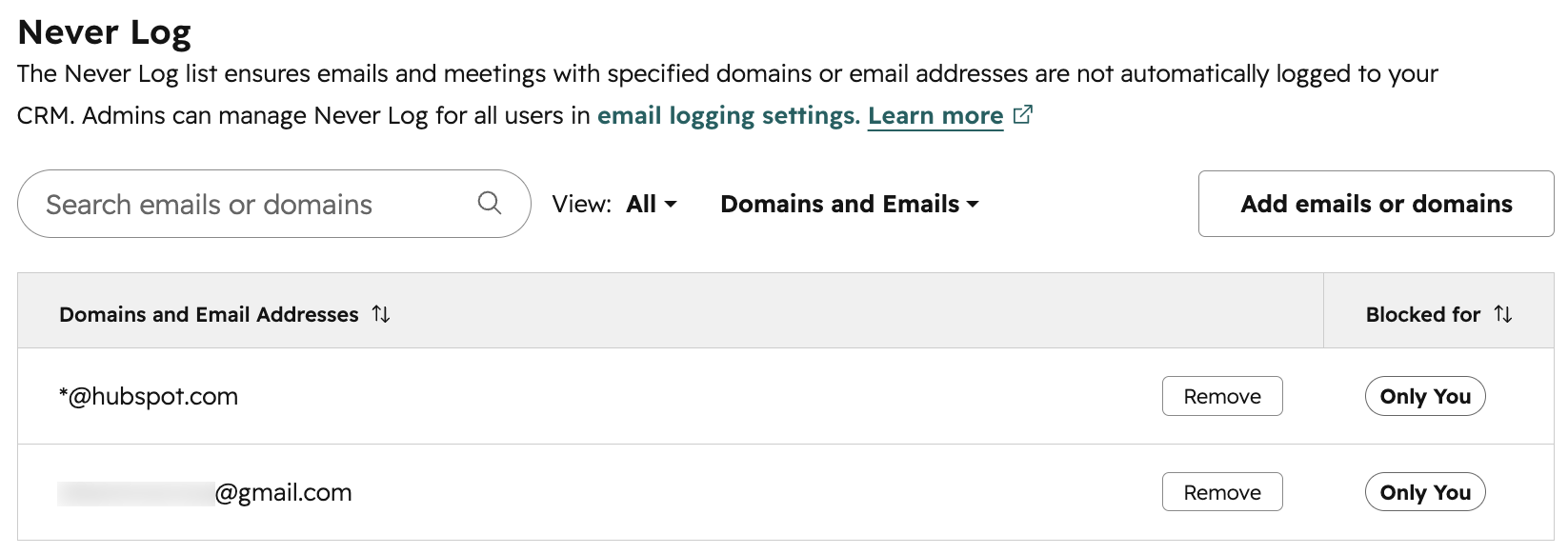 Exclude recipients from CRM email and meeting logging