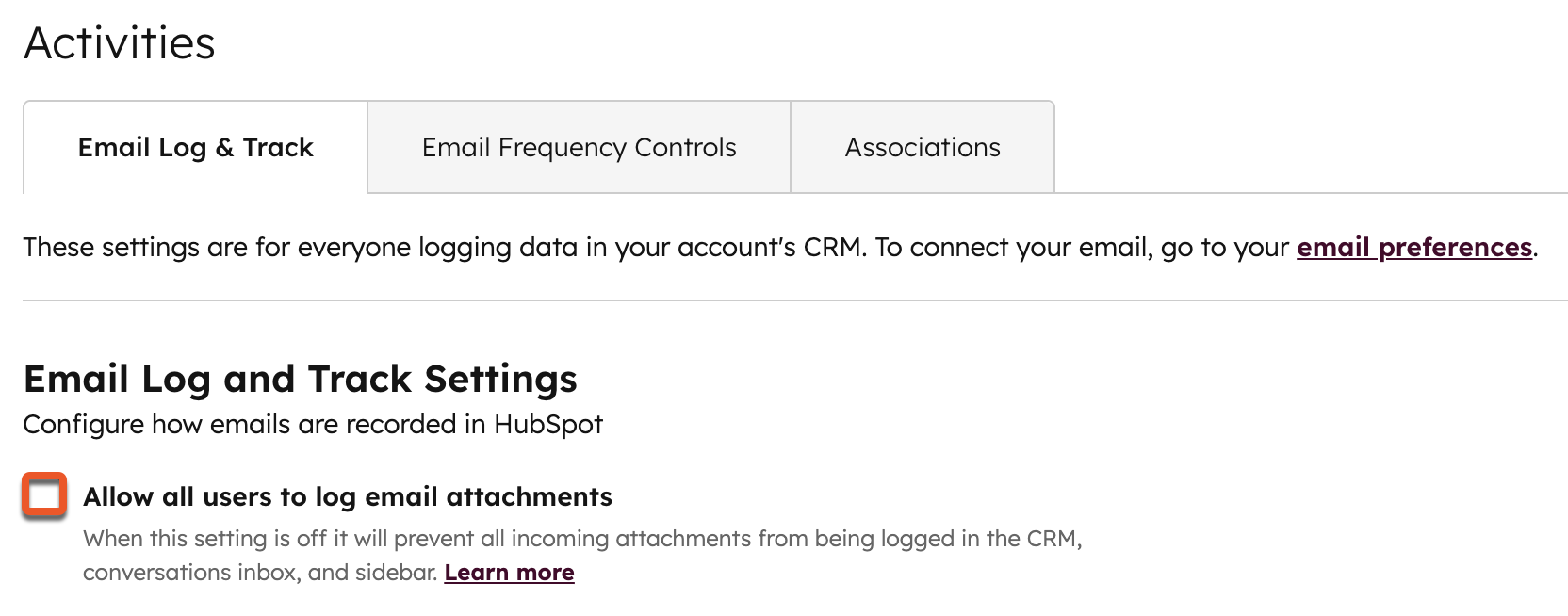 Turn off one-to-one email tracking or attachment logging