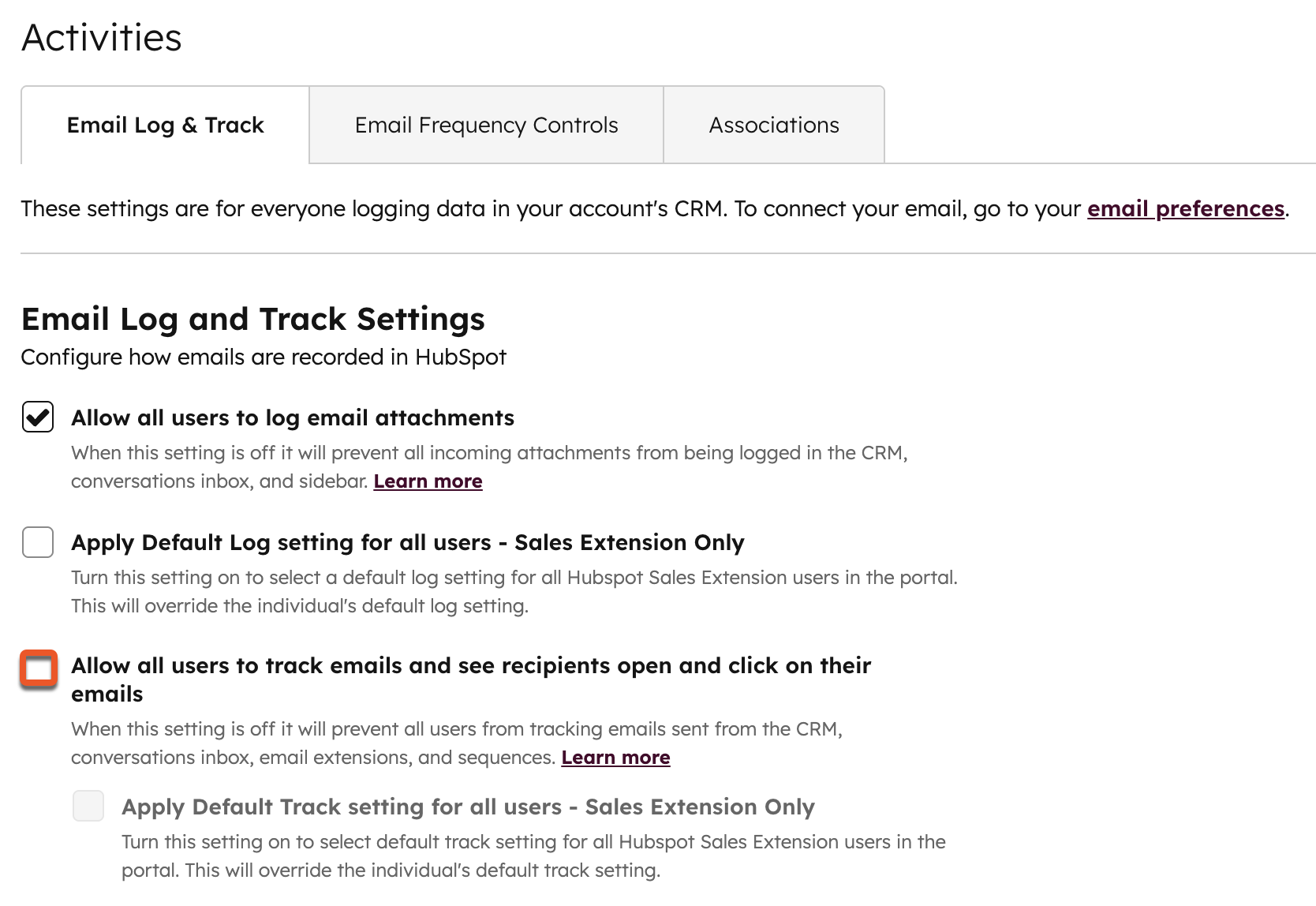 Turn off one-to-one email tracking or attachment logging