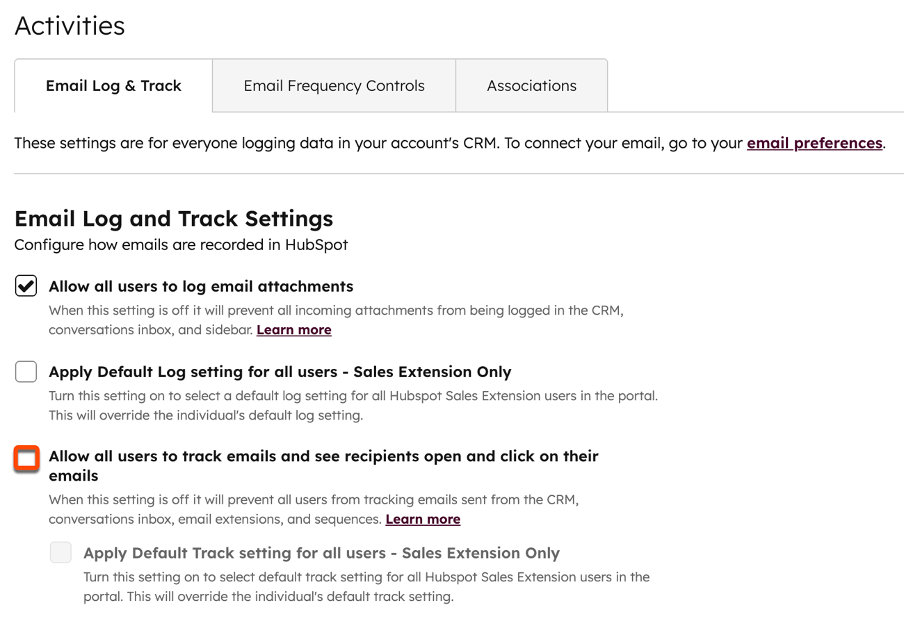 Turn off one-to-one email tracking or attachment logging