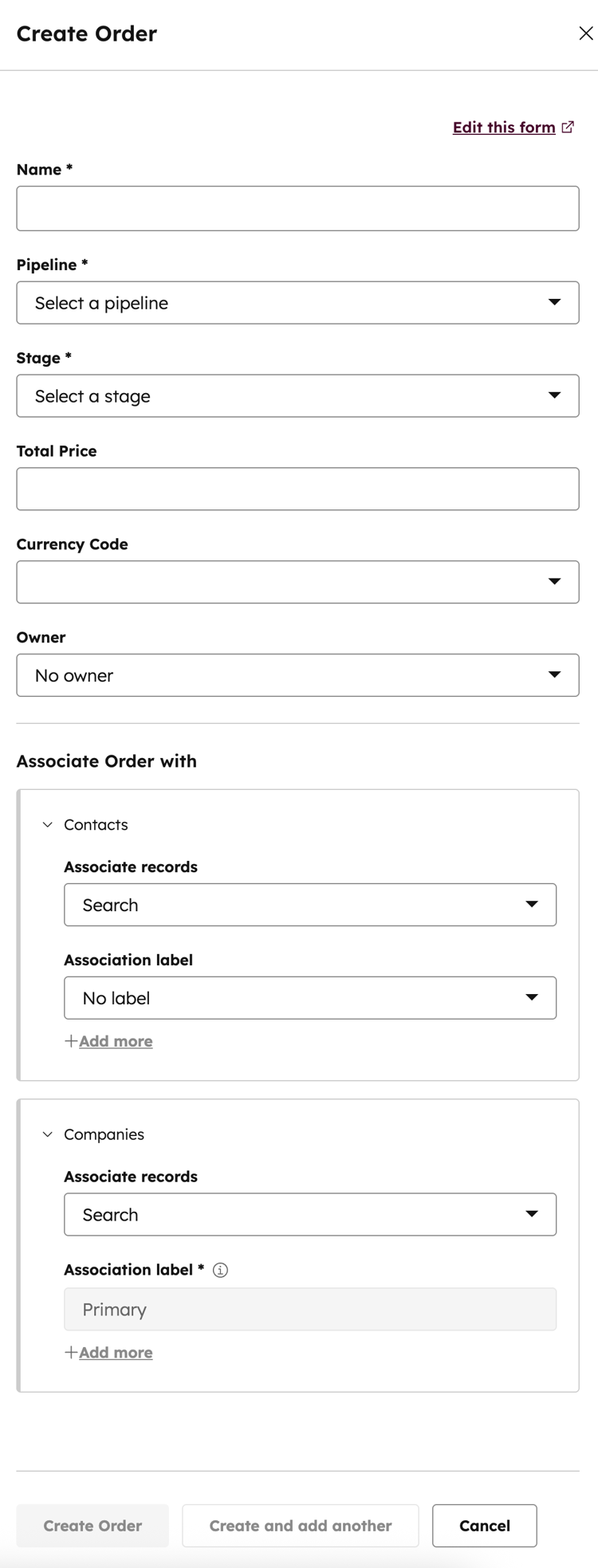 Create and manage orders