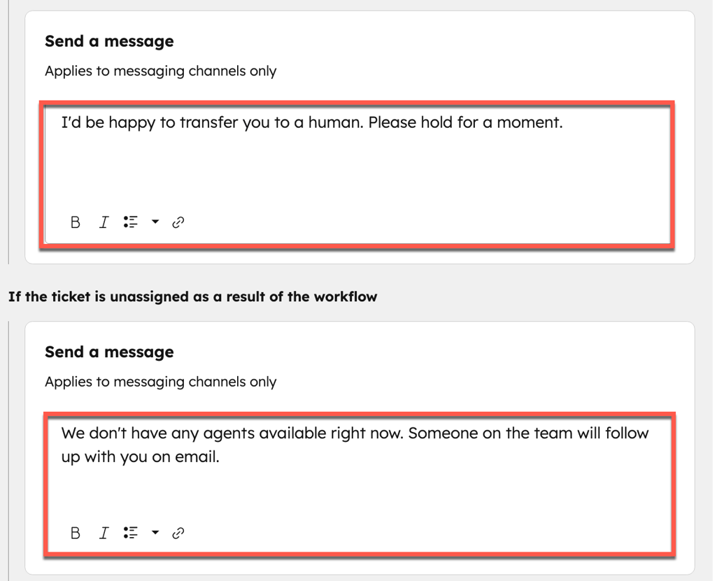 Set up and customize the customer agent's handoff process