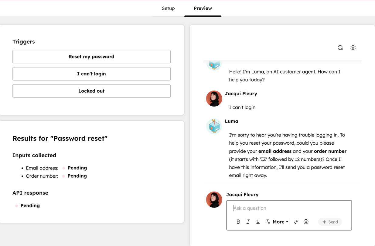 Set up actions for the customer agent