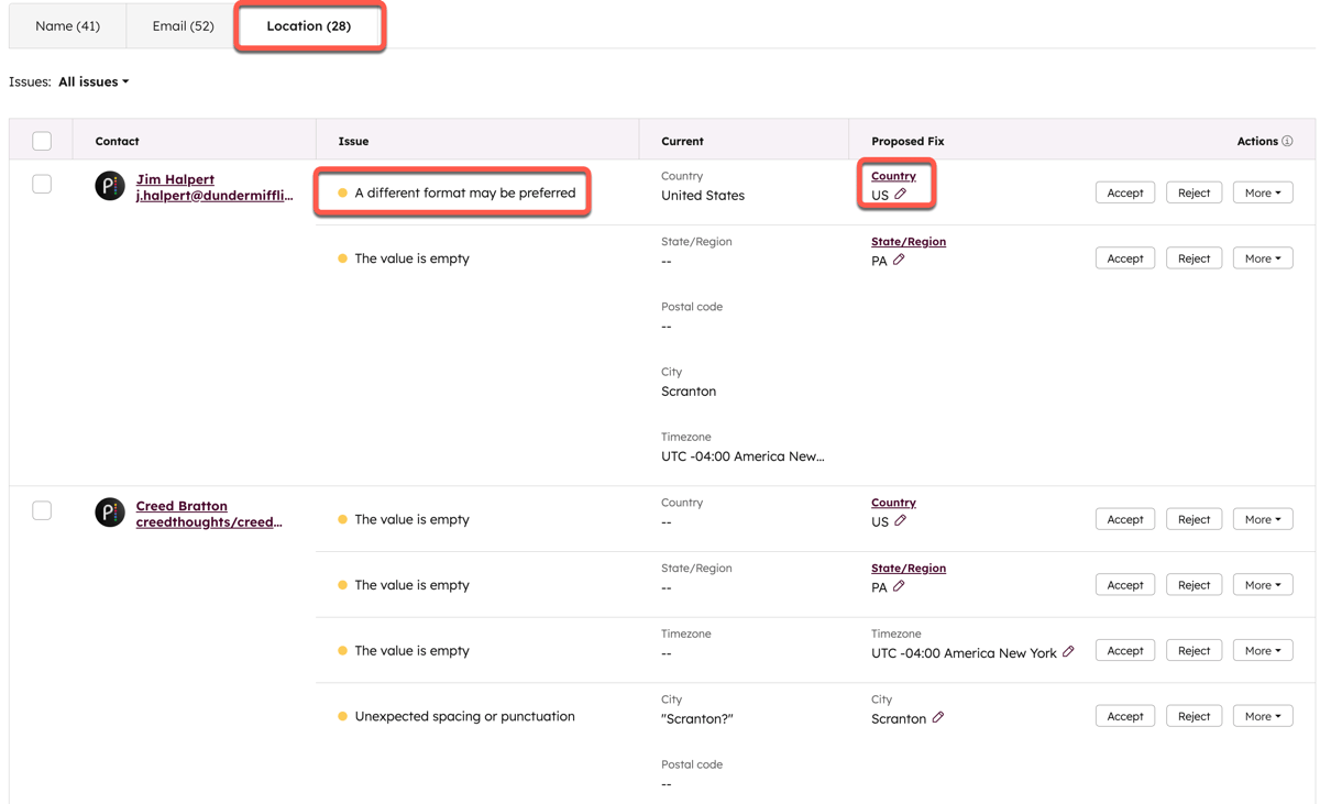 Manage contact property formatting issues