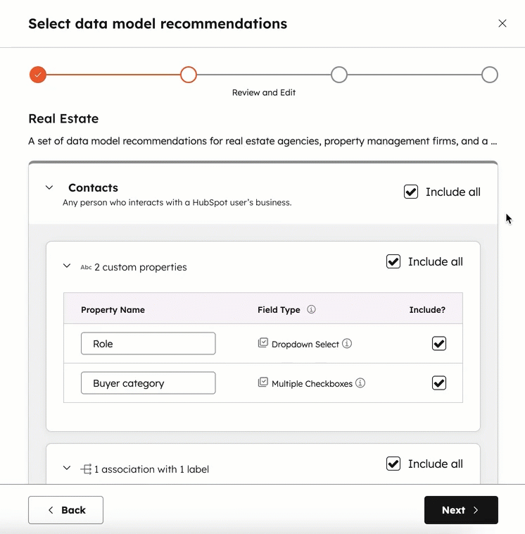 Define your data model with recommendations