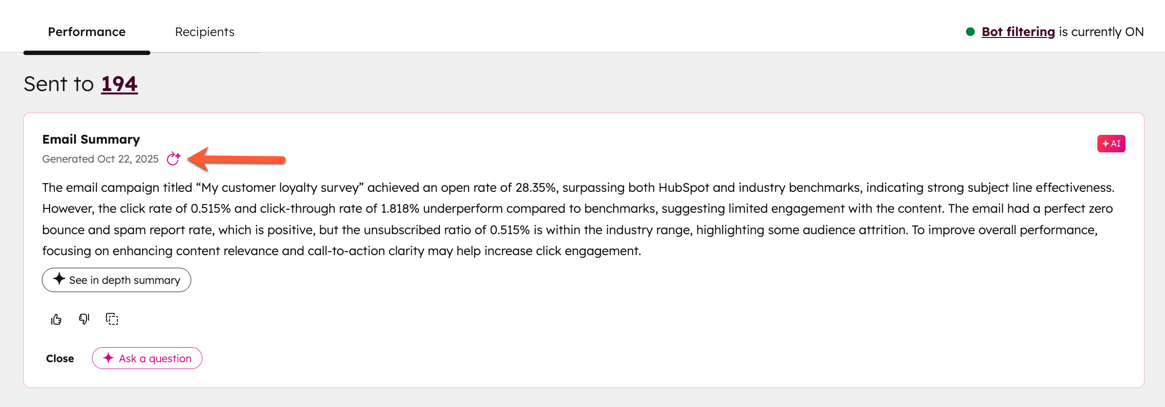 Generate email performance summaries using AI