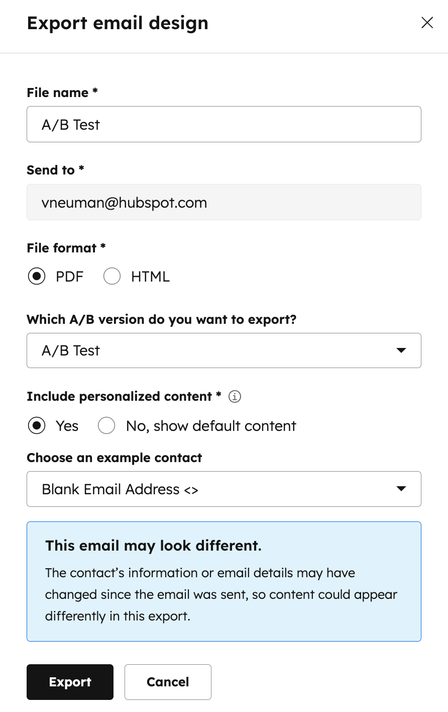 Export marketing emails