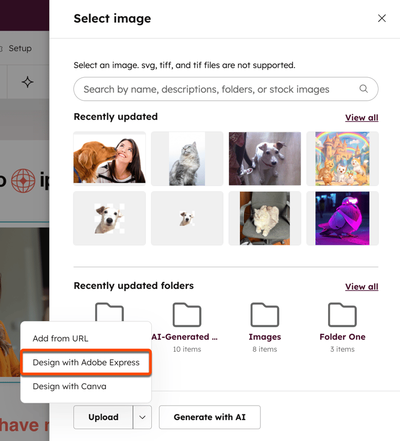Add Adobe Express designs to your HubSpot content