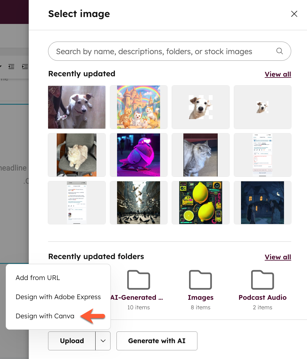 Add Canva designs to your HubSpot content