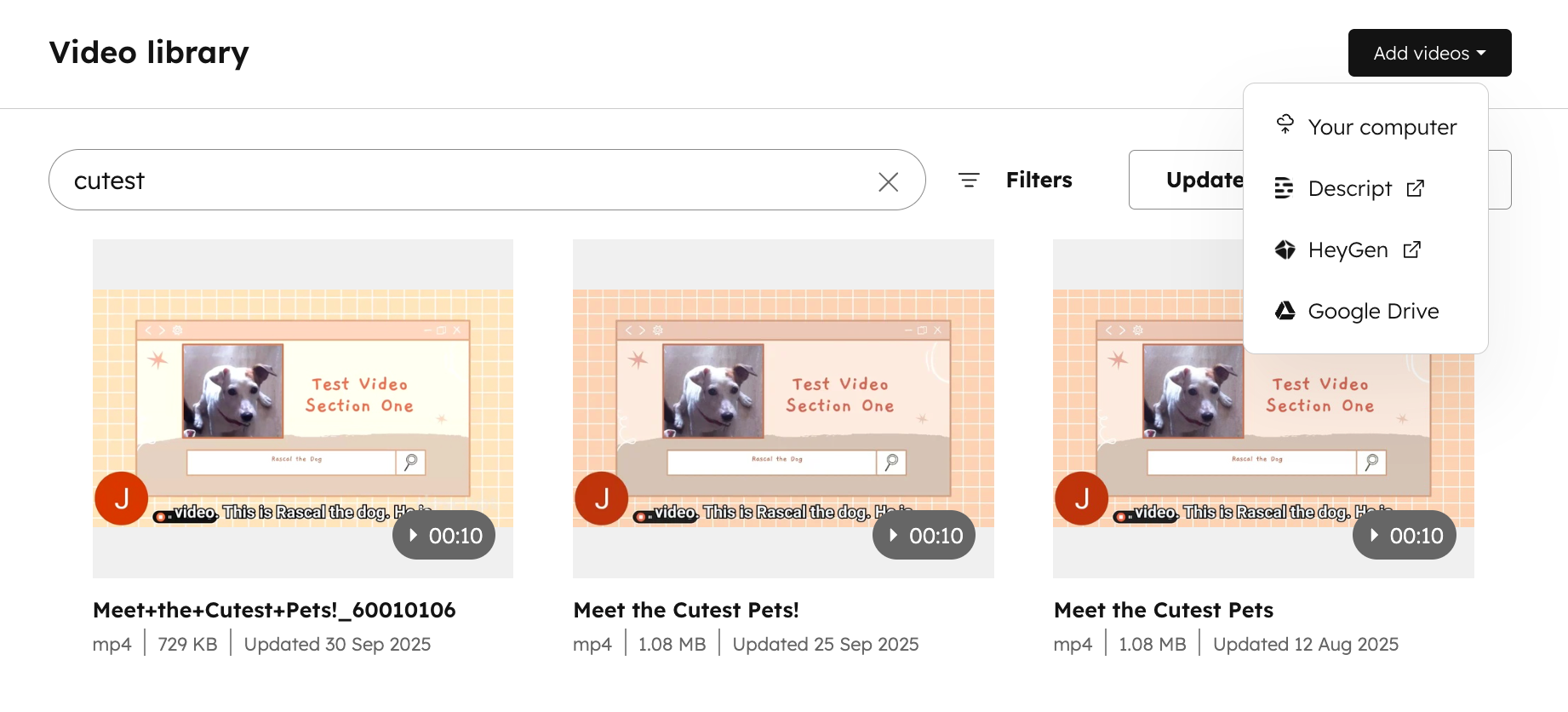 Upload and manage videos