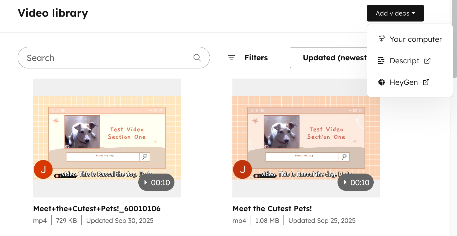 Upload and manage videos