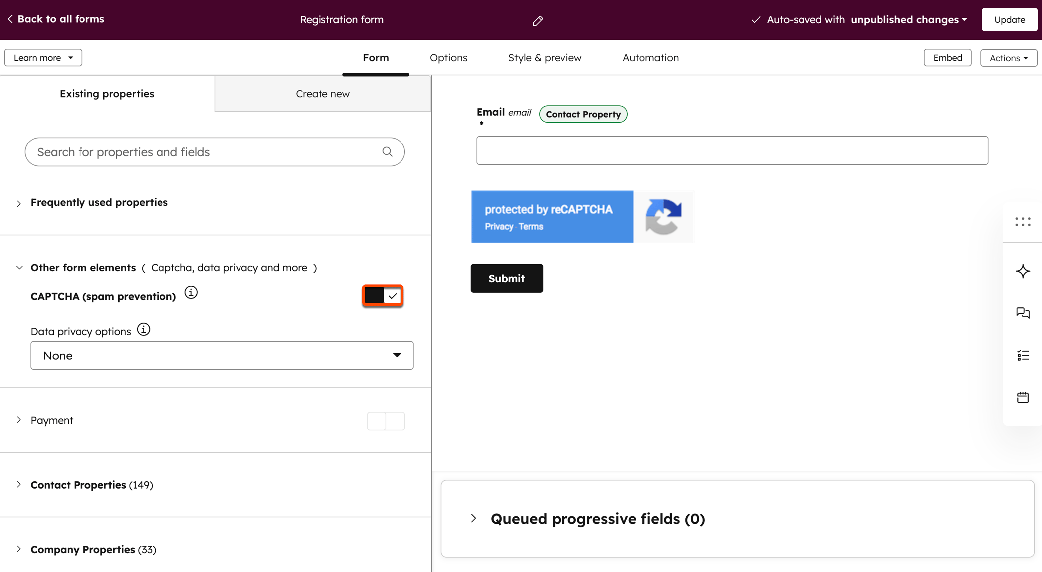 Prevent spam form submissions