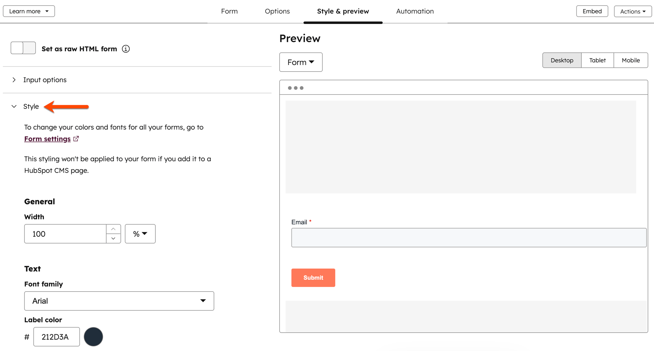 Set up and style a legacy form on an external site