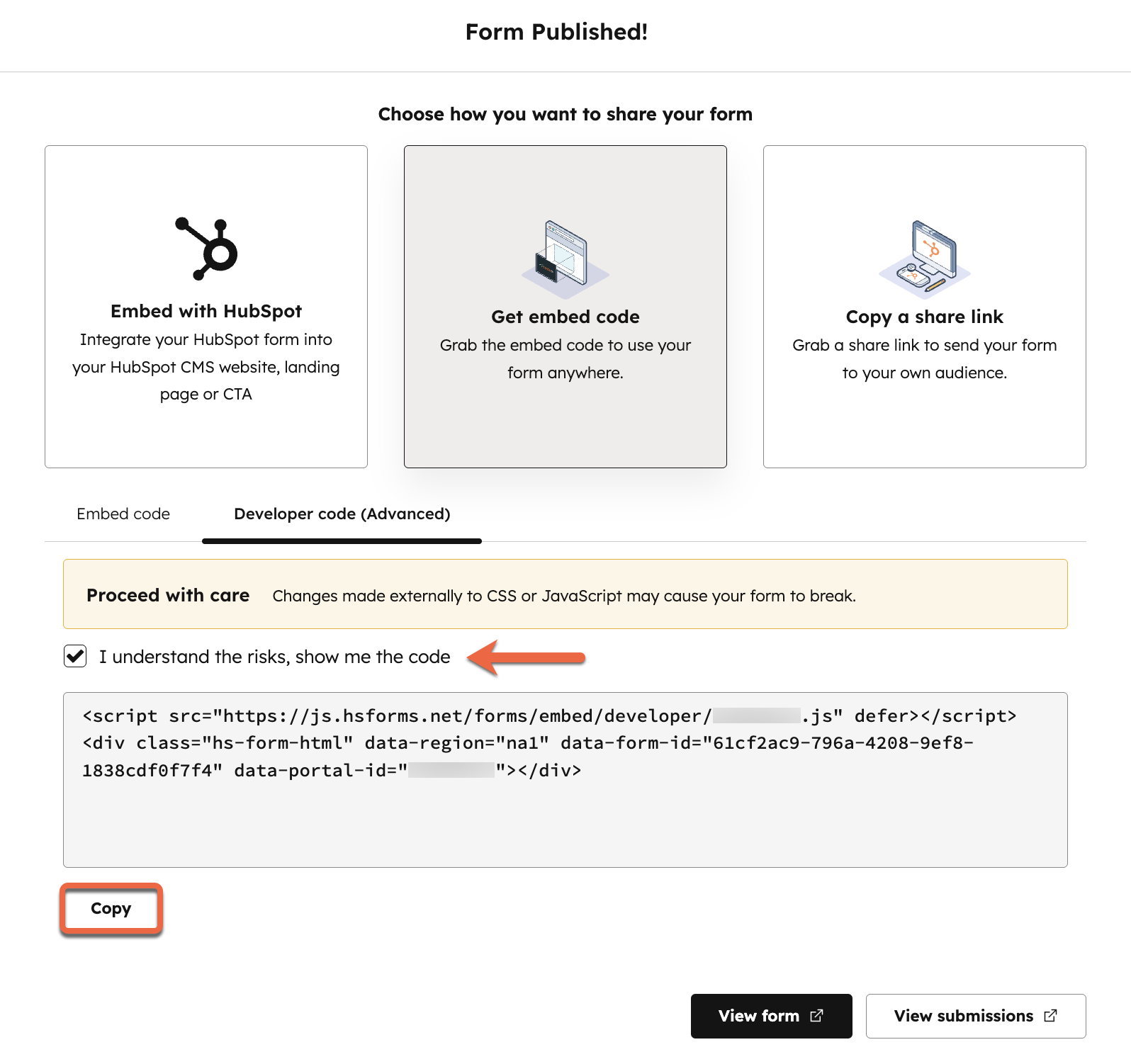 Set up and style a HubSpot form on an external site