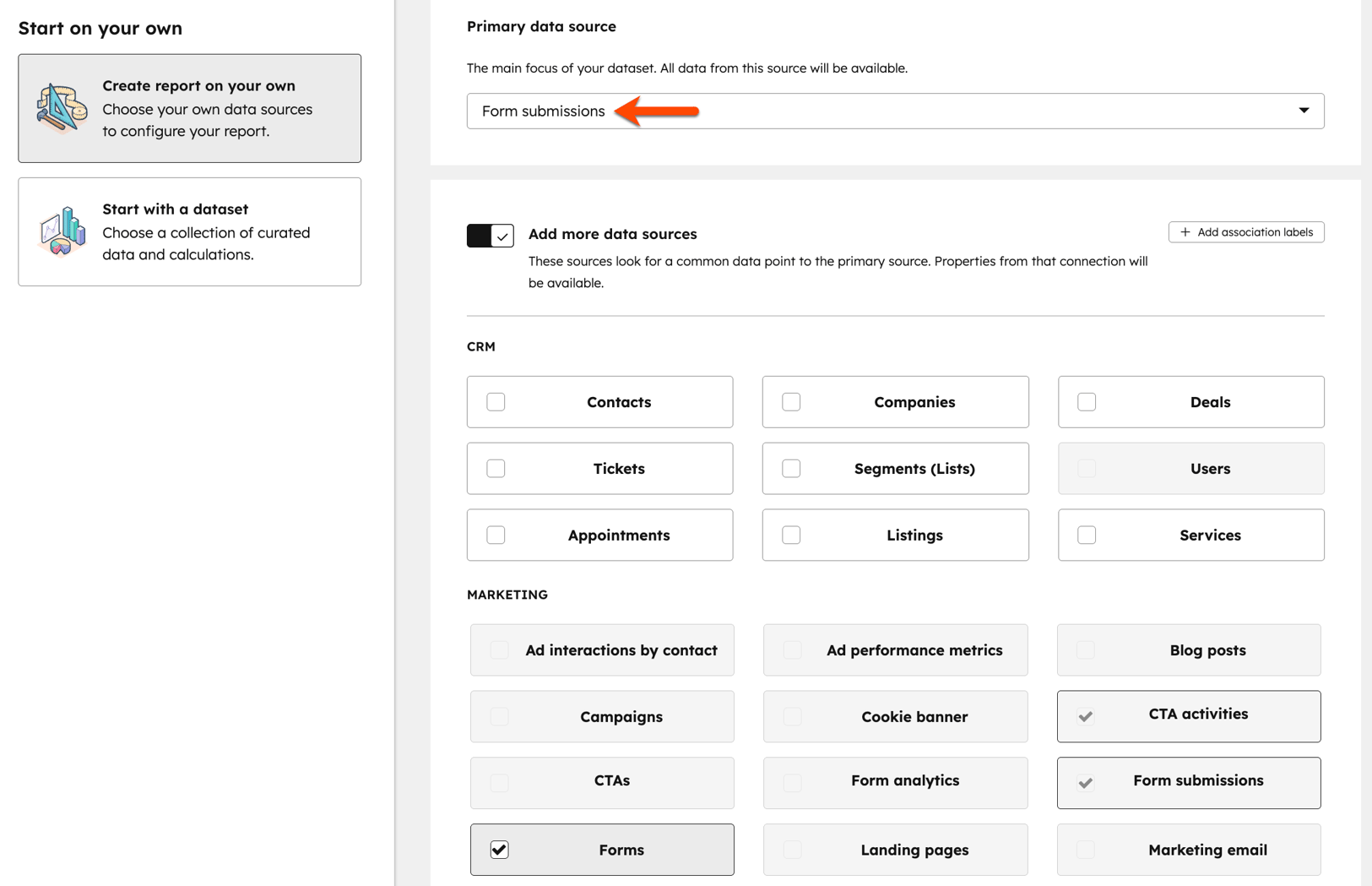Report on forms using the custom report builder