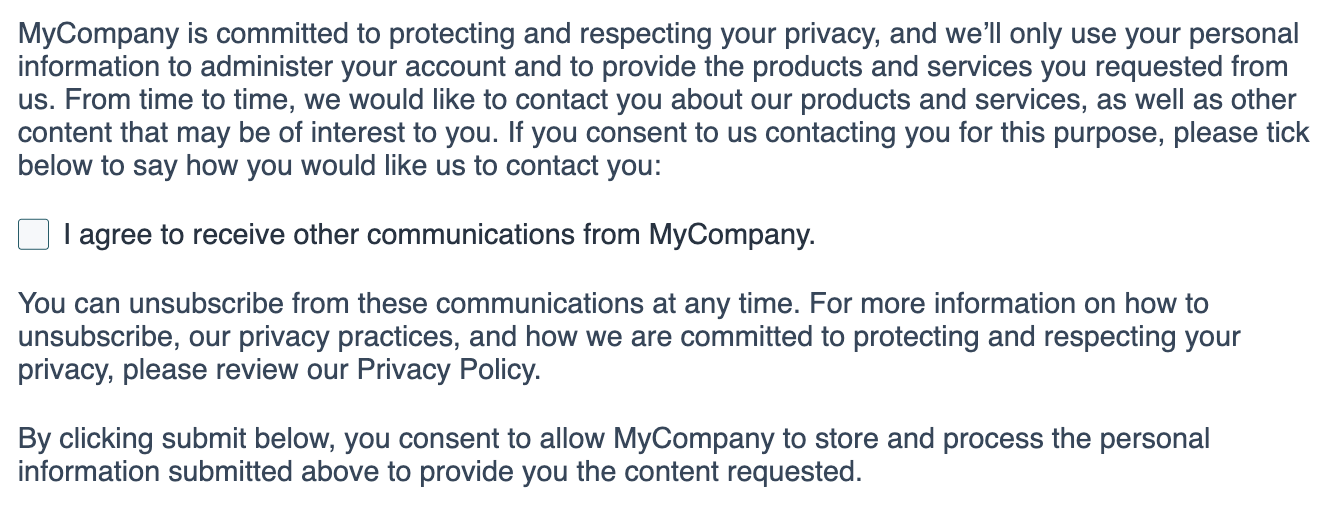 Add data privacy and consent information to your HubSpot form