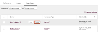 Delete form submissions