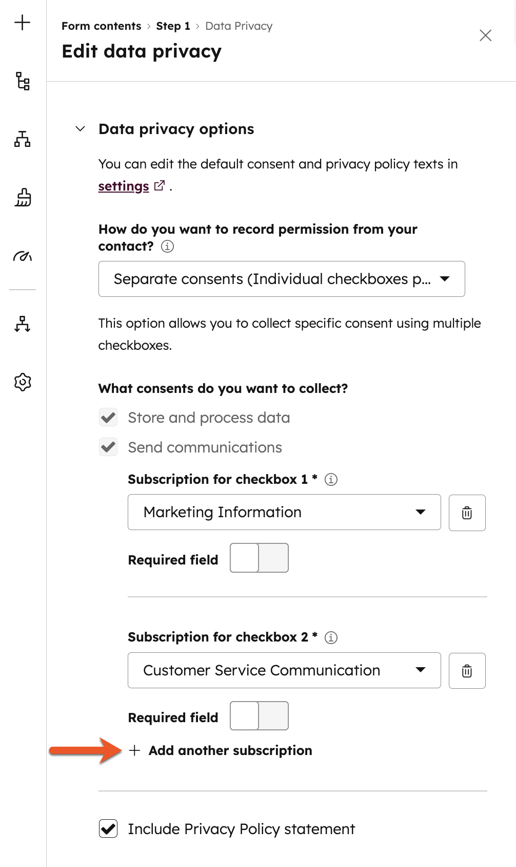 Add data privacy and consent information to your HubSpot form