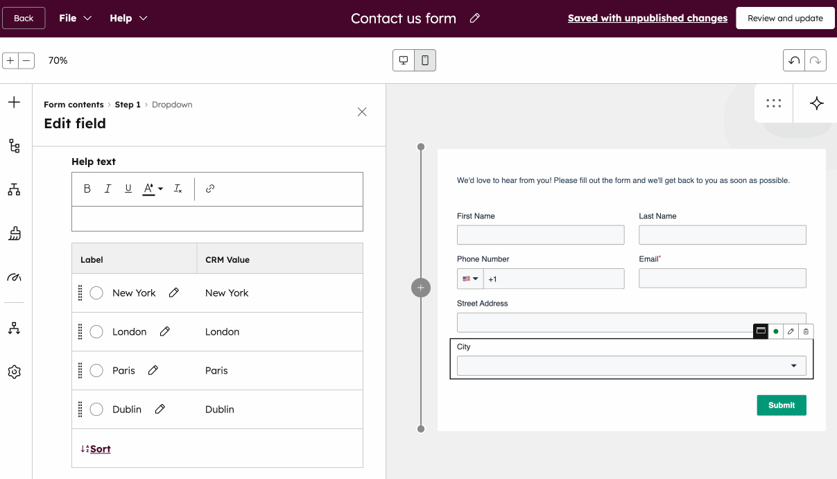 Customize the layout of your form fields