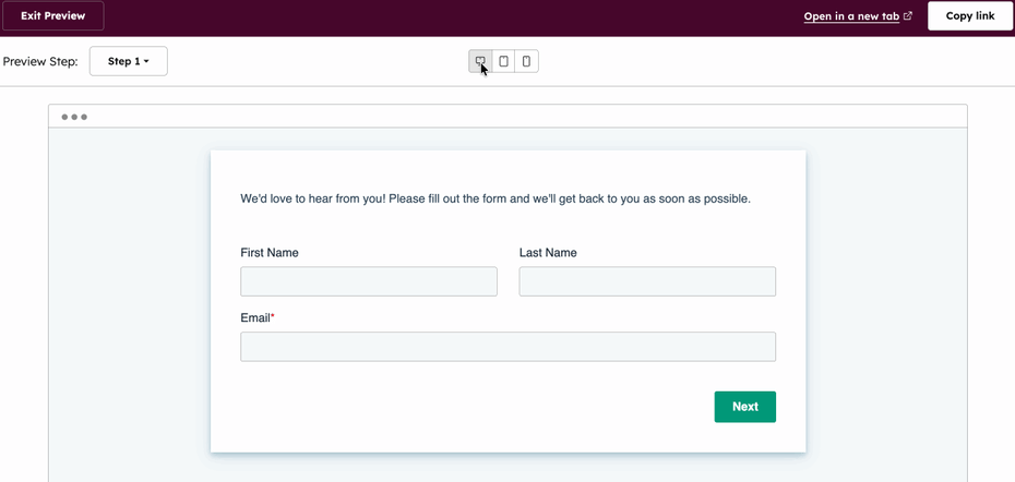 Preview forms before publishing