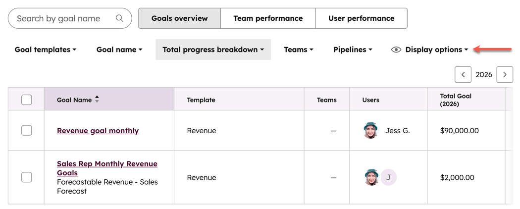 View and manage your goals