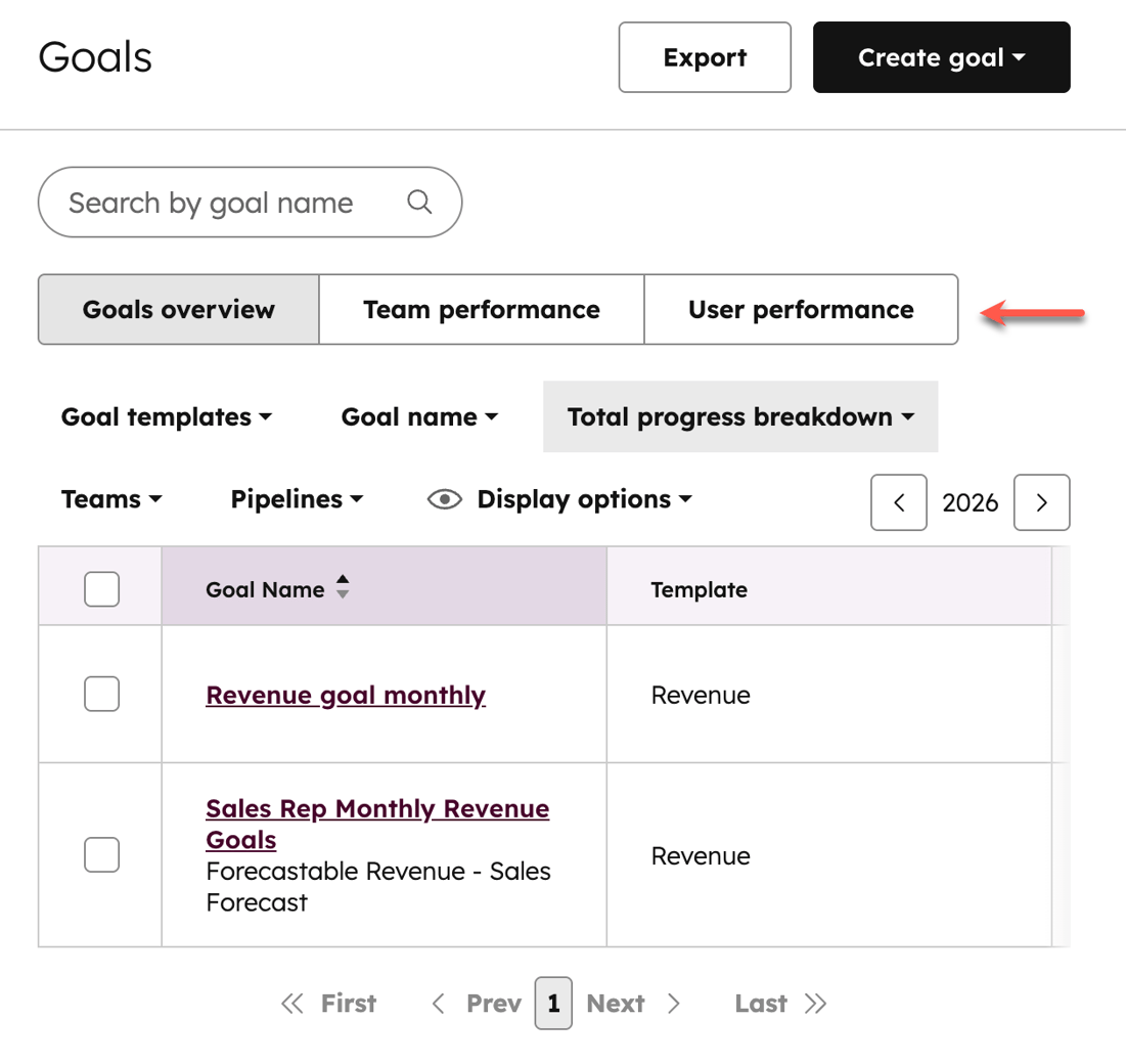 View and manage your goals