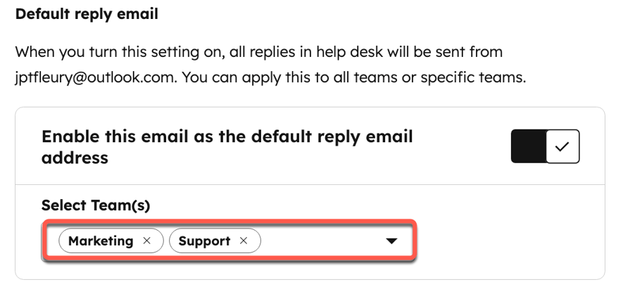 Set a default email address for teams in help desk