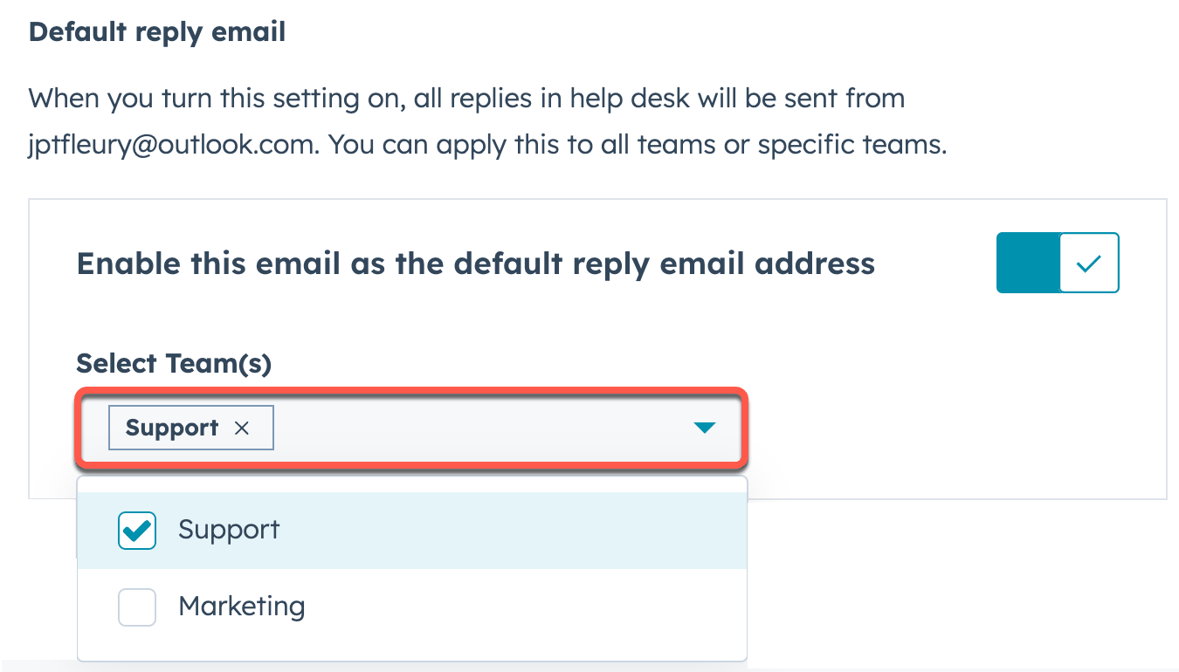 Een standaard e-mailadres instellen voor teams in de helpdesk