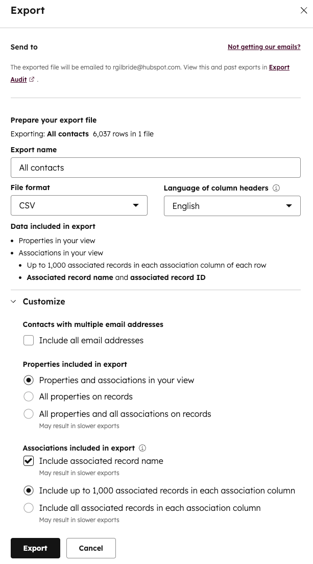 Export your records