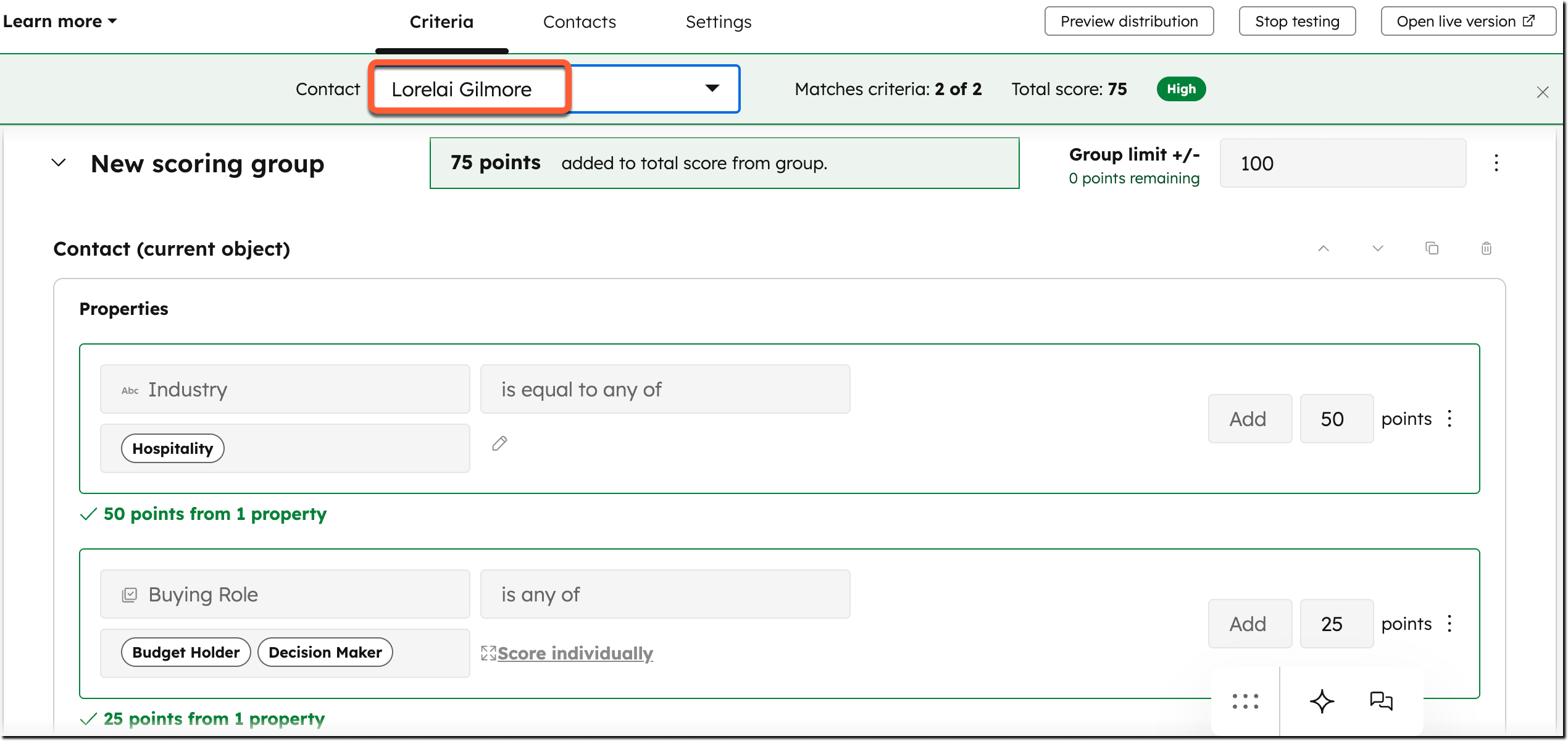 Test records in lead and health scores